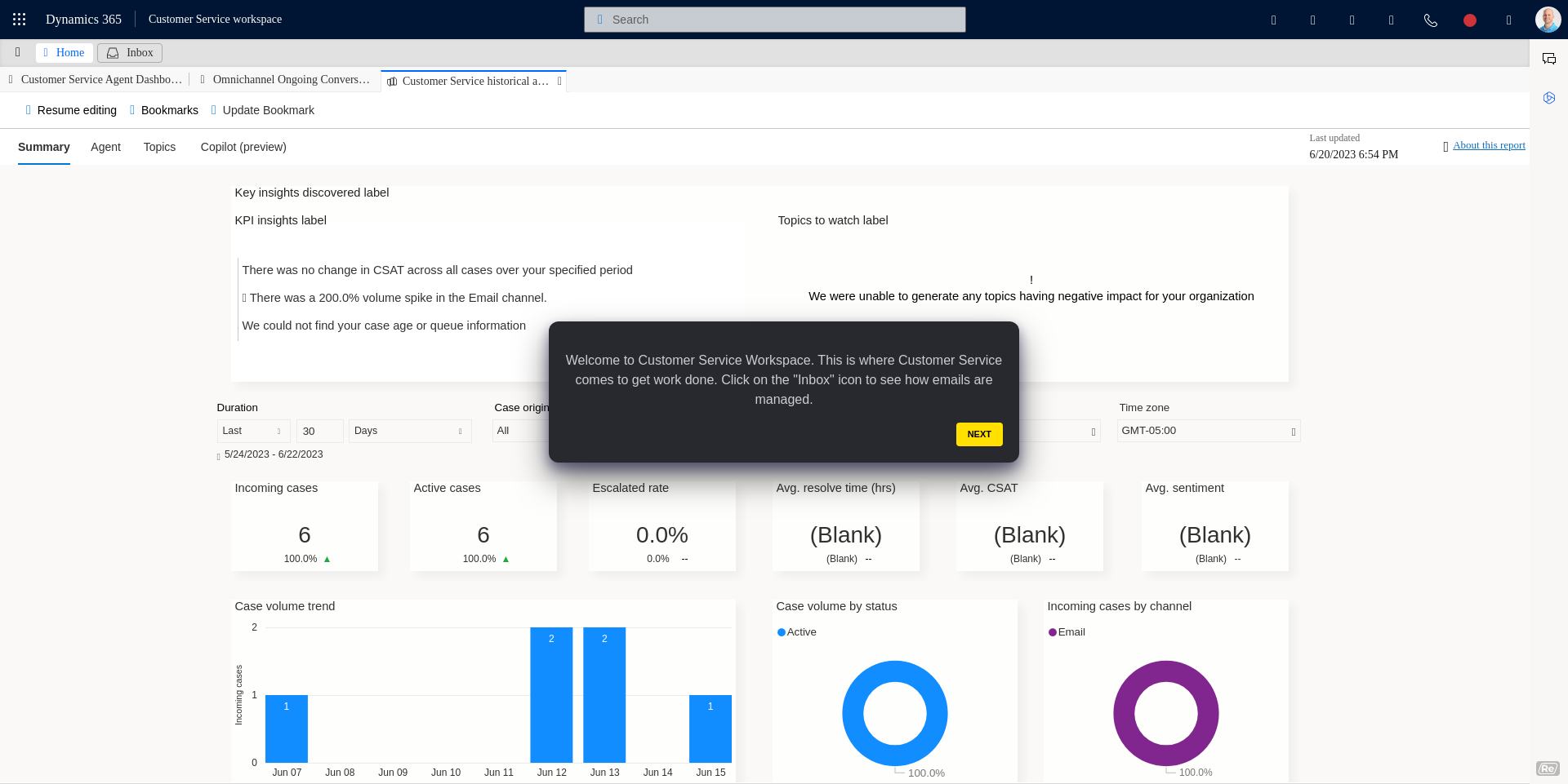 Customer Service workspace