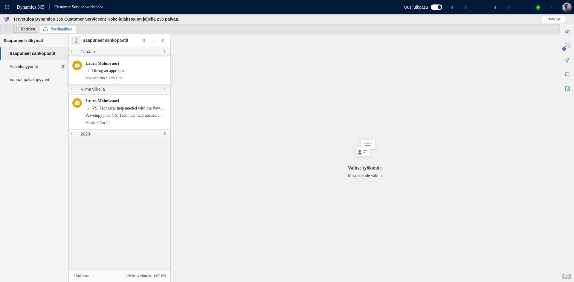 Customer Service workspace