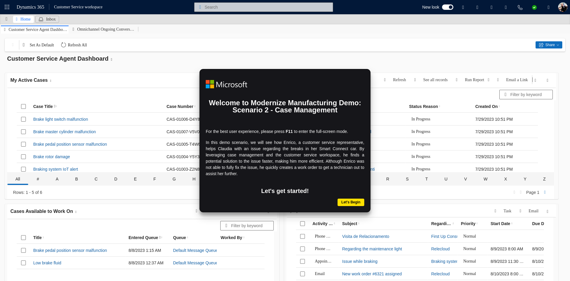 Customer Service workspace