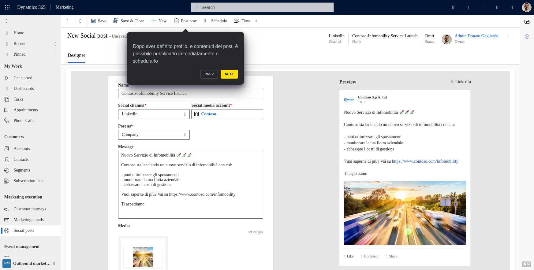 Social post: Information: New Social post - Dynamics 365