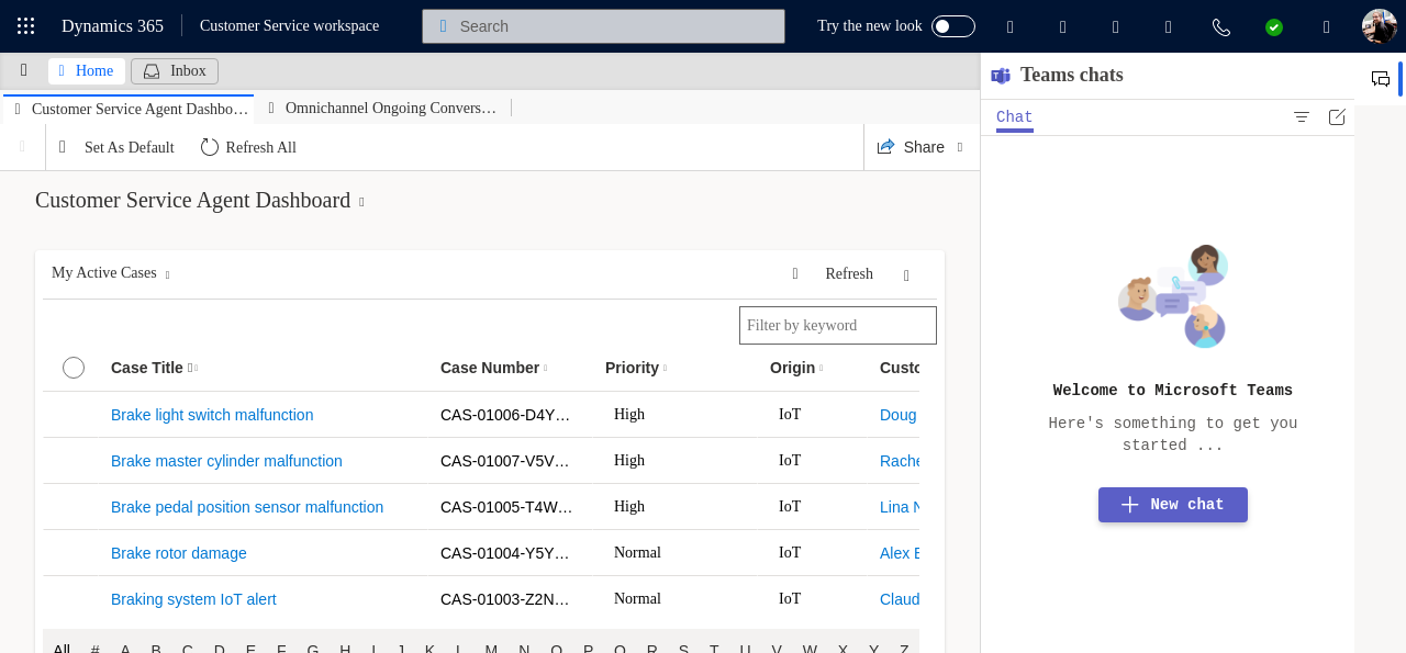 Customer Service workspace
