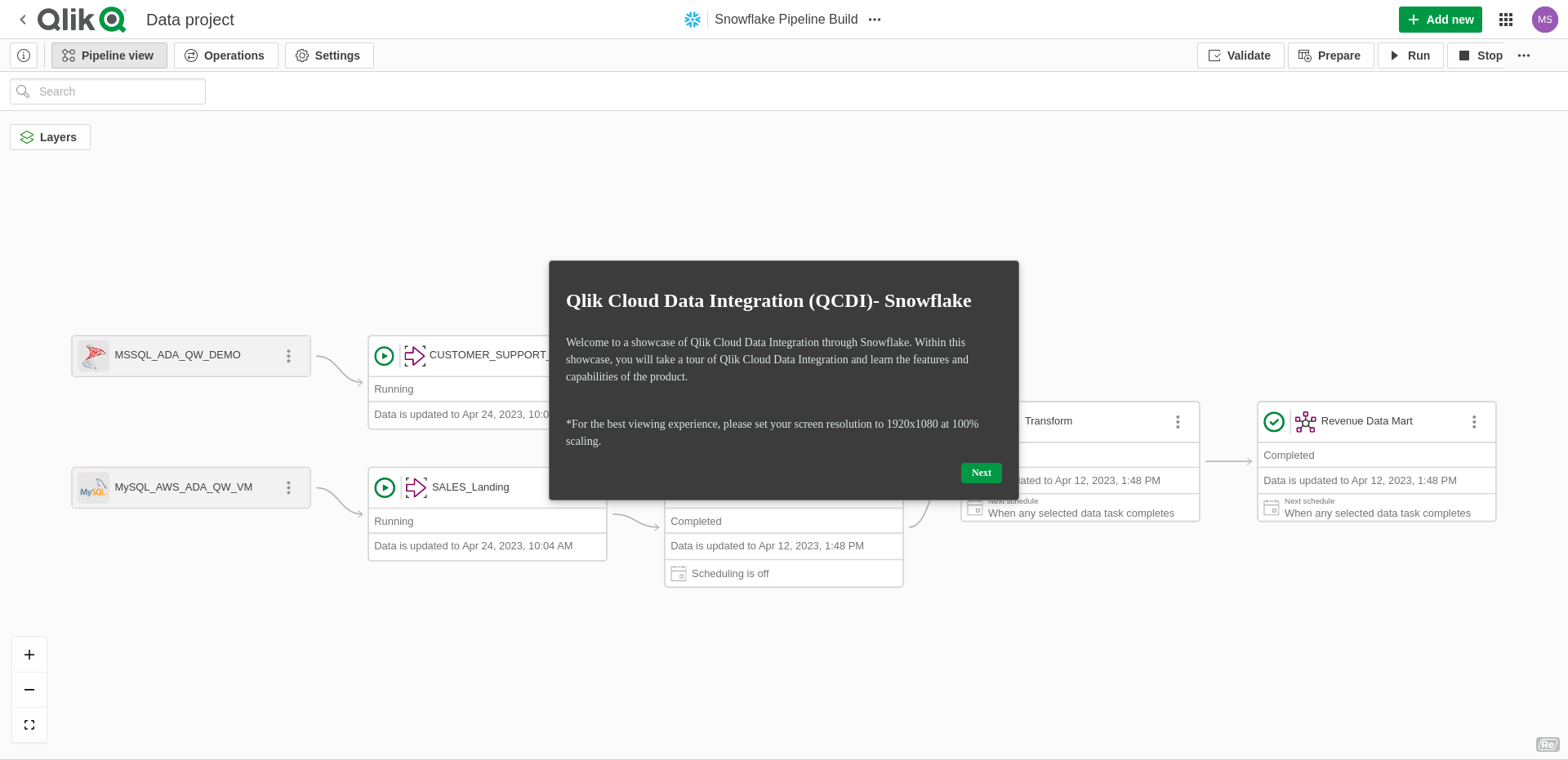 Qlik Cloud | Data project | Snowflake Pipeline Build
