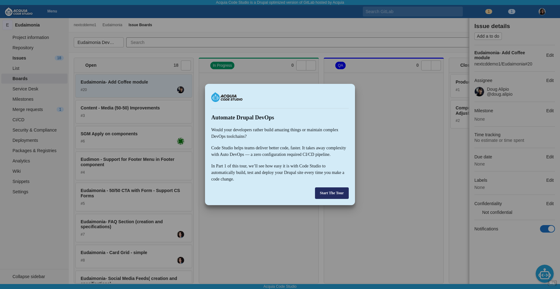Eudaimonia Development Board · Boards · nextcddemo1 / Eudaimonia · GitLab