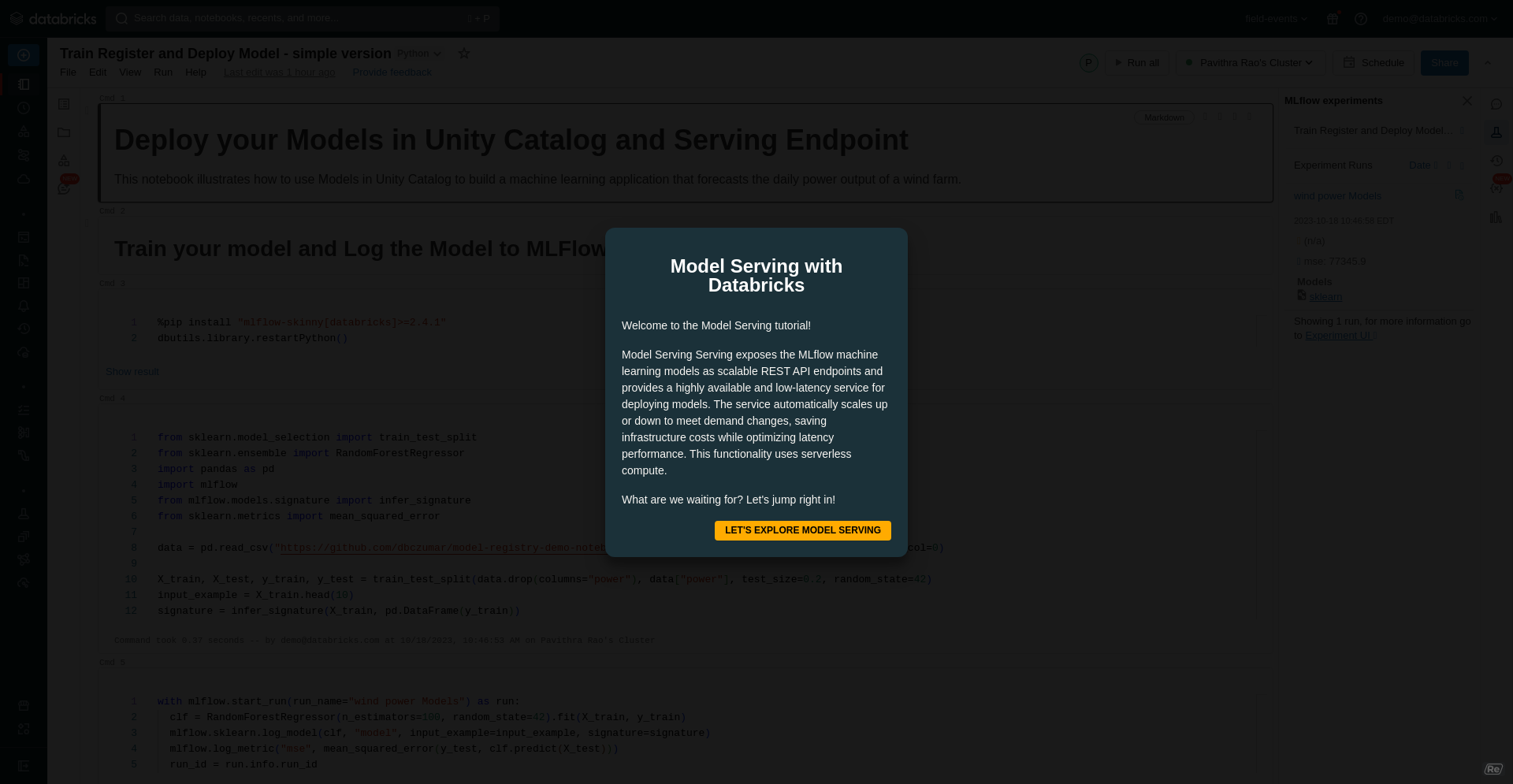 Train Register and Deploy Model - simple version - Databricks