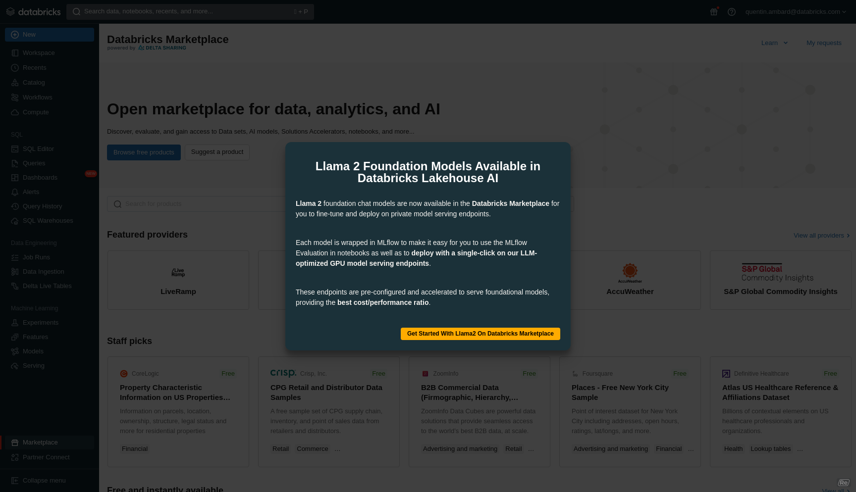llama2 Model Serving - Databricks Marketplace and serverless endpoints